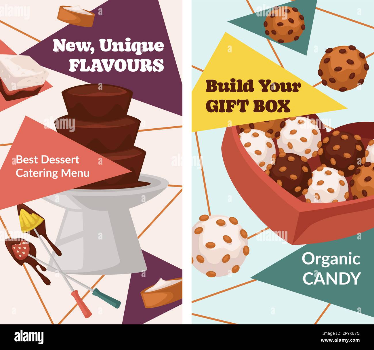 New flavors, gift box dessert catering menu banner Stock Vector Image ...