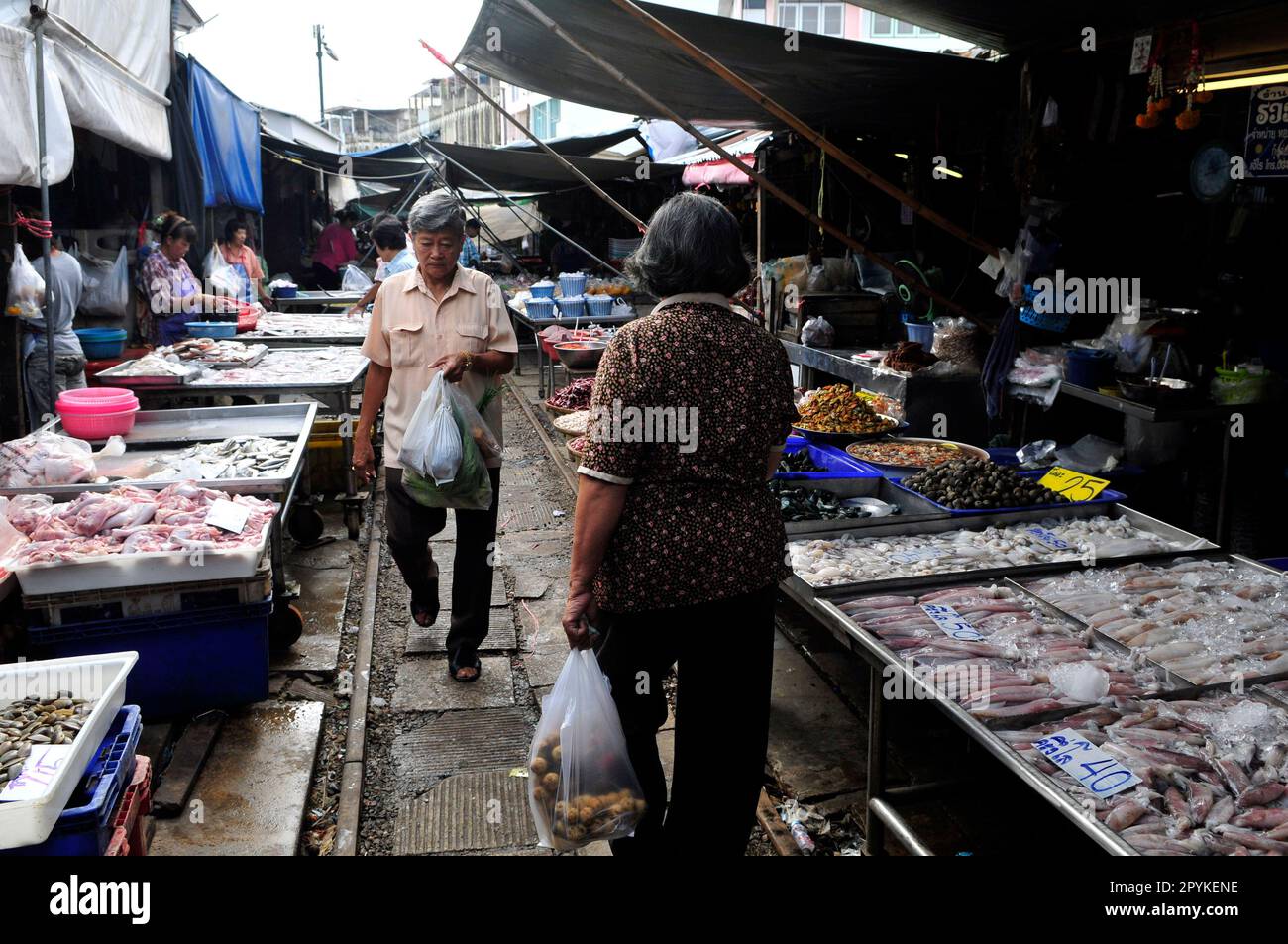 The colorful Mae Klong Railway Market Southwest of Bangkok, Thailand ...