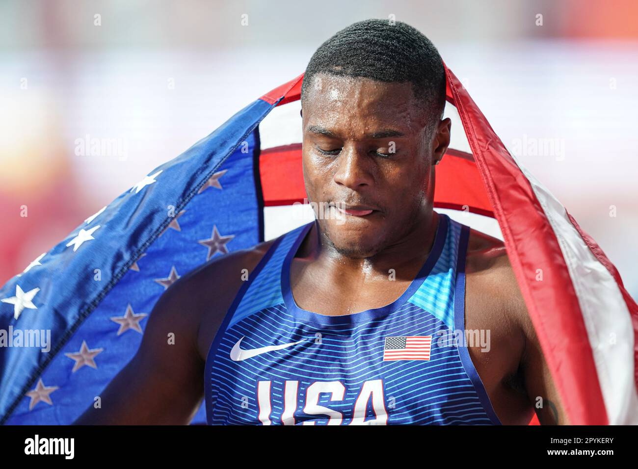 Christian Coleman running the 100m at the 2019 World Athletics ...