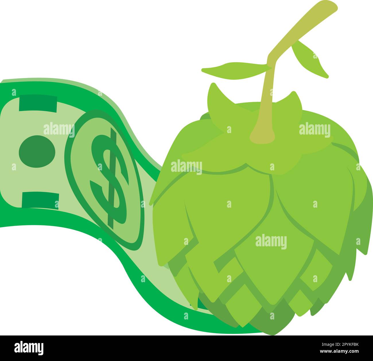 Beer production icon isometric vector. Green flower of hop and dollar ...