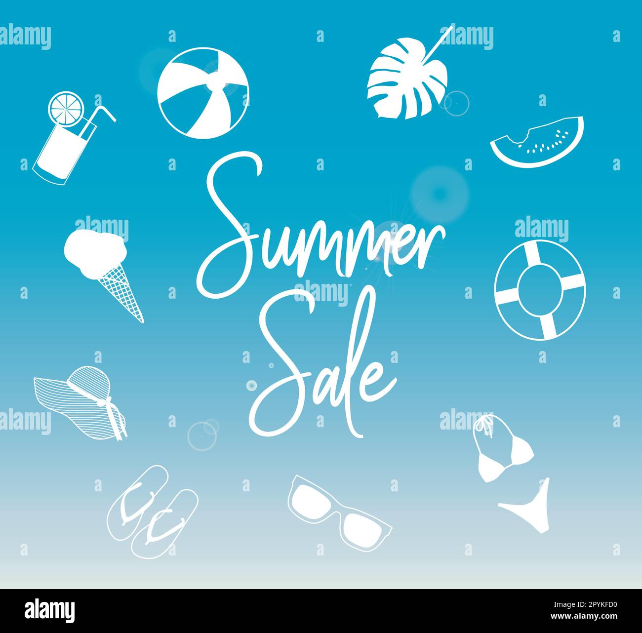 Summer sale - lettering with summer clipart in white, ball, hat ...