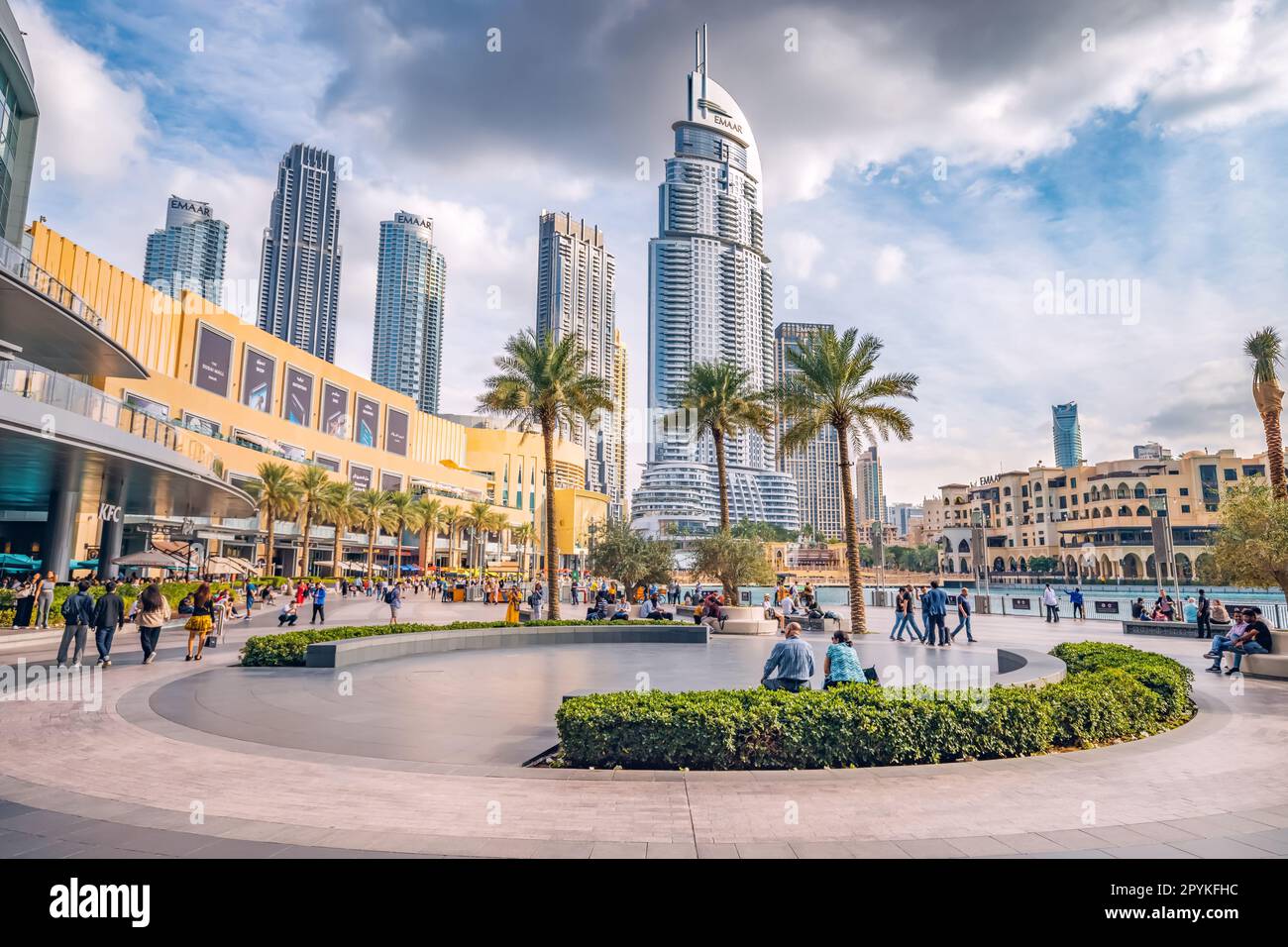 18 January 2023, Dubai, UAE: Crowd of tourists walking at the square ...