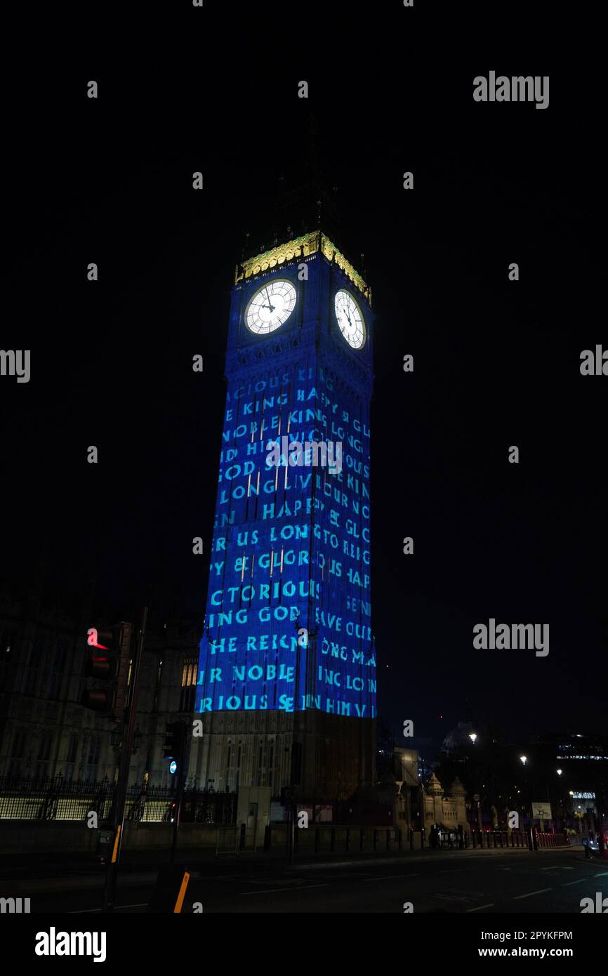 Images are projected onto the Elizabeth Tower in Westminster, central ...