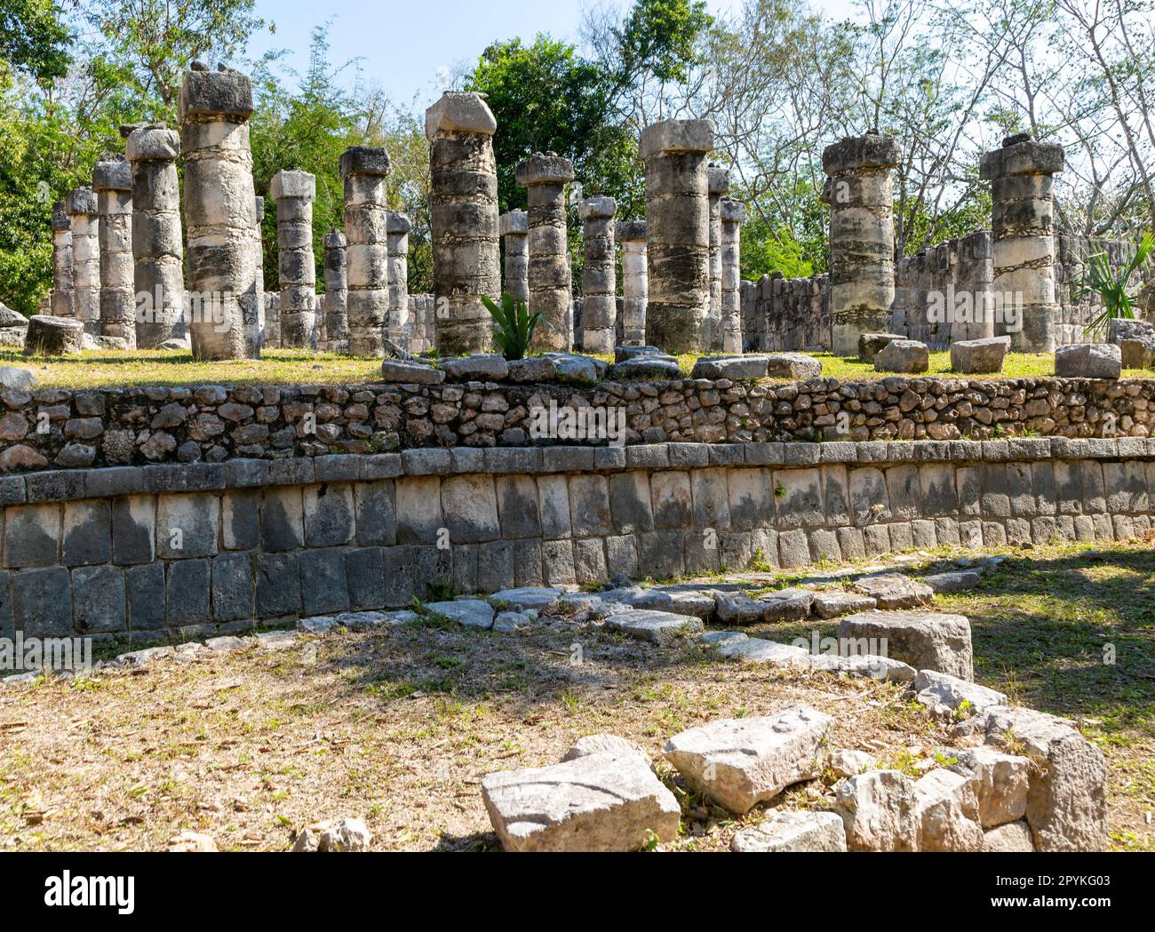 Stone columns Temple of the Warriors, Templo de los Guerreros, Chichen ...
