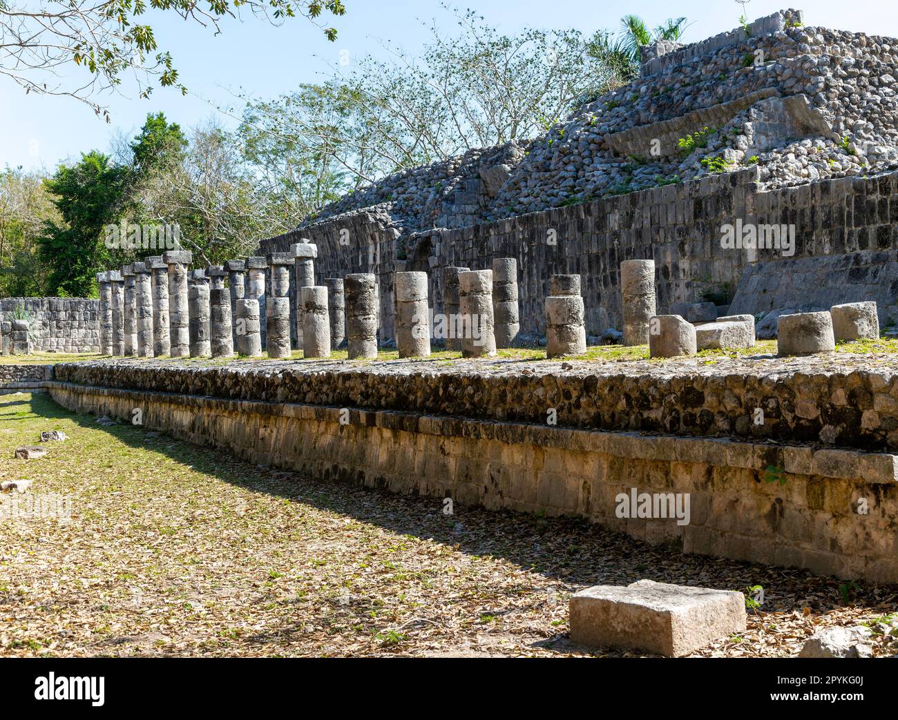 Stone columns in the Mercado area, Chichen Itzá, Mayan ruins, Yucatan ...
