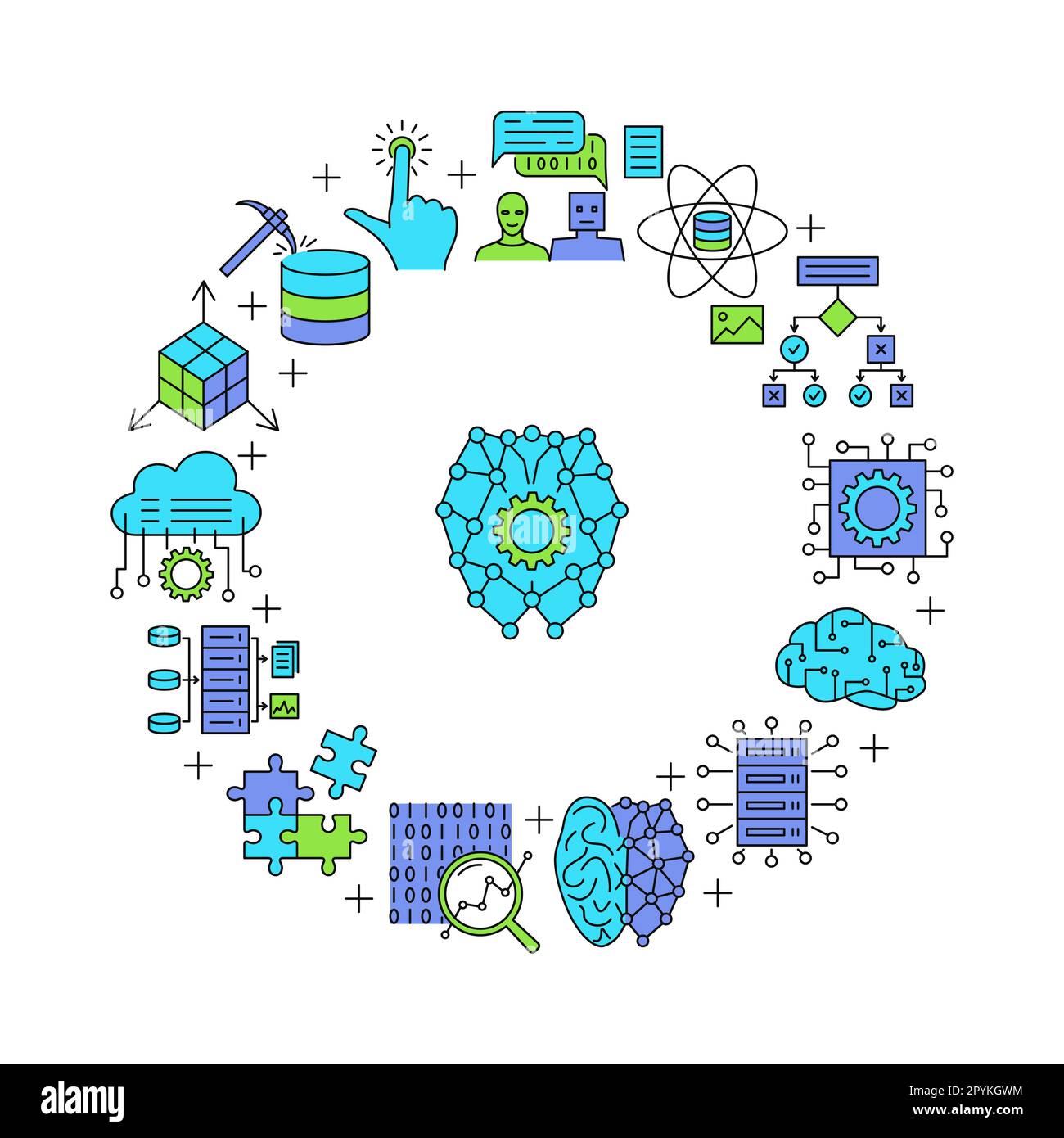 Artificial Neural Network Round Banner In Colored Line Style Machine Learning Data Science