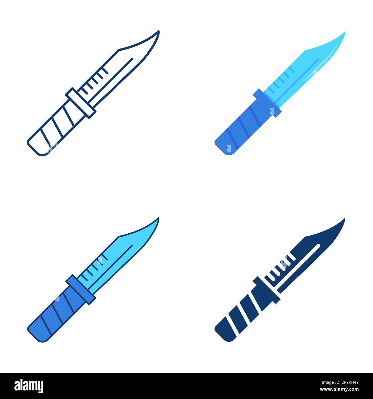 Army knife icon set in flat and line style. Military combat cold weapon ...