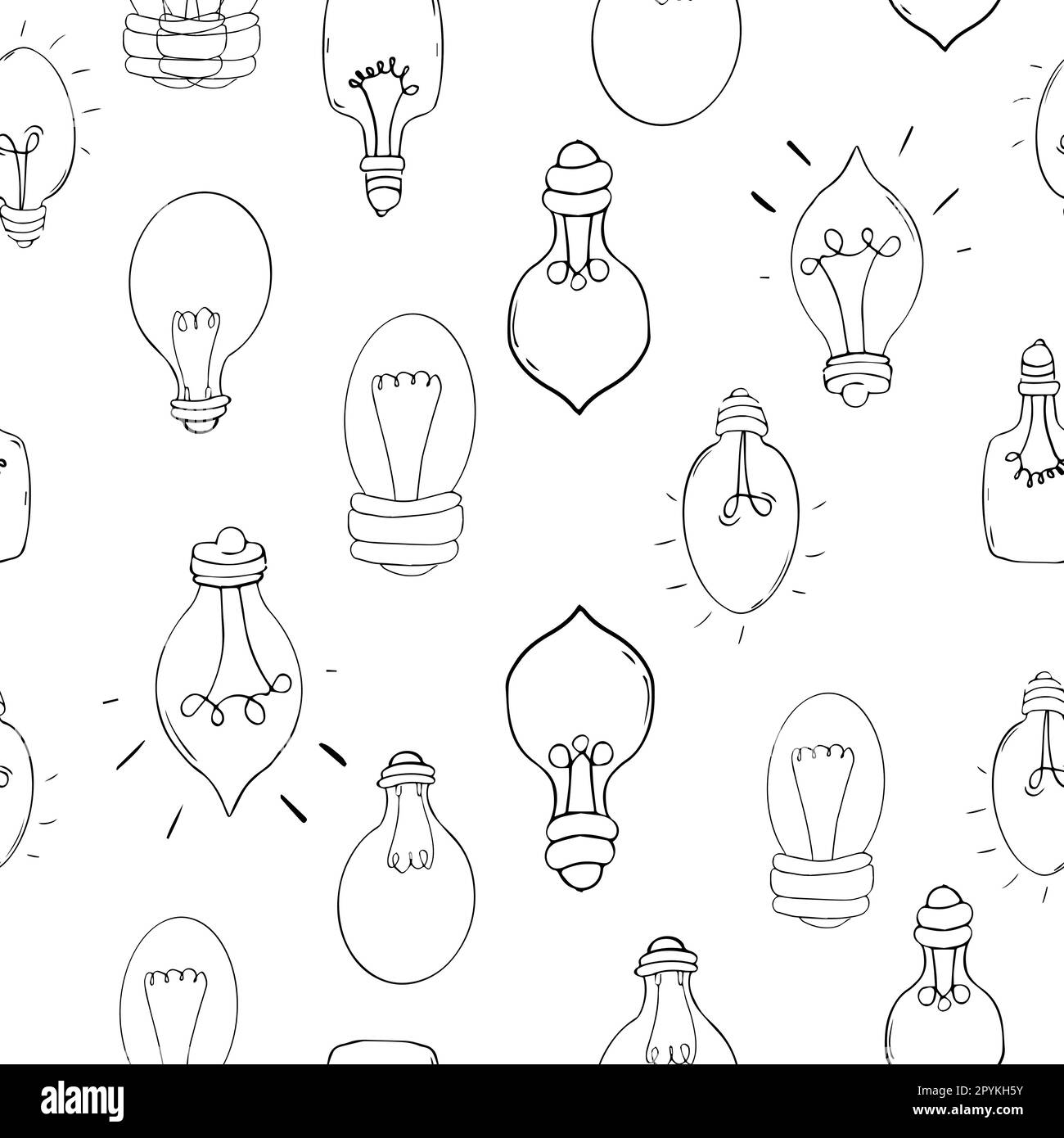 Set Bulb lamp doodle cartoon comic electricity seamless pattern with ...