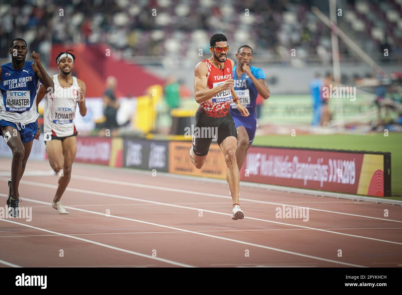 Yasmani Copello running the 400m hurdles at the 2019 World Athletics ...