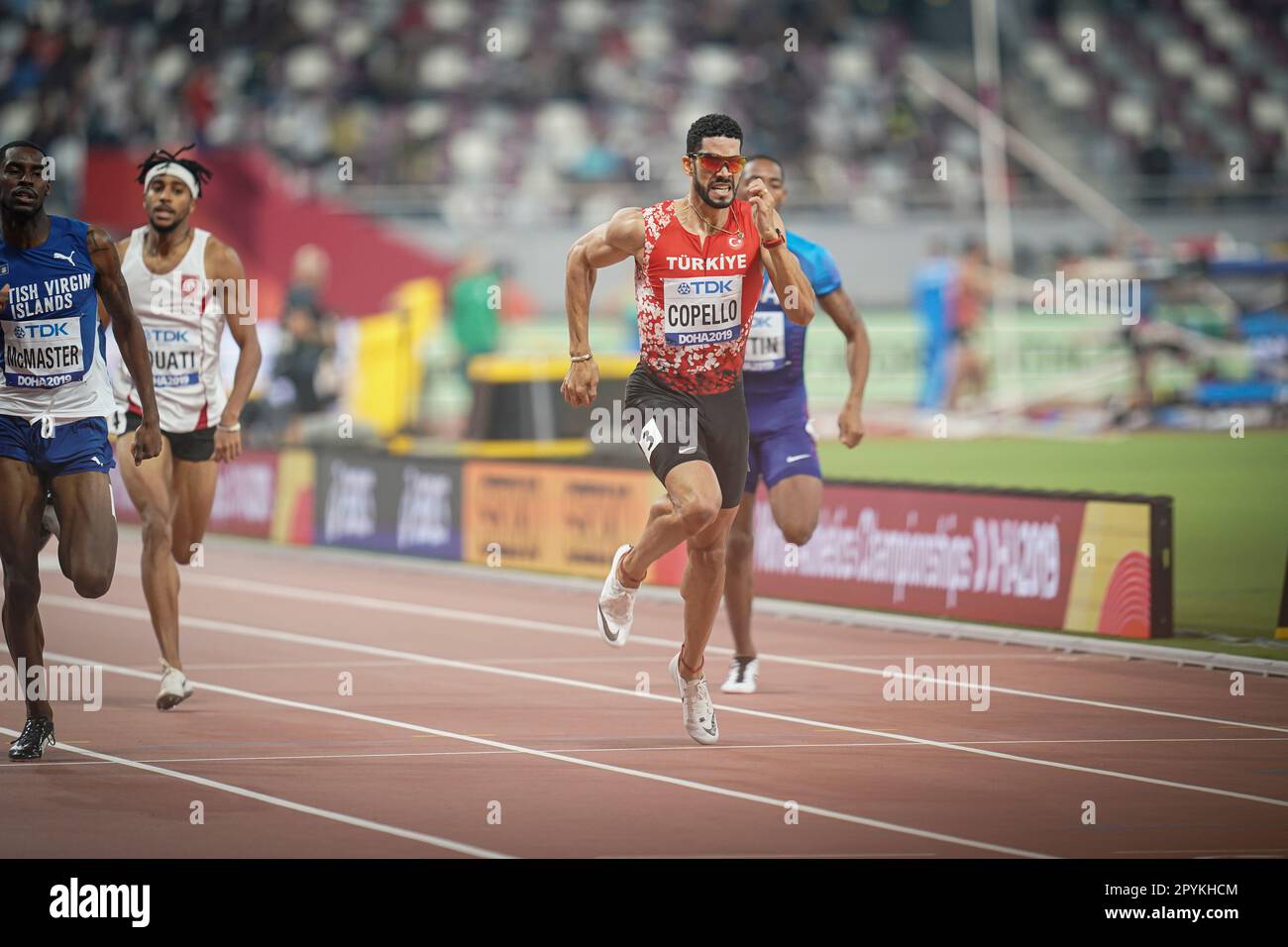 Yasmani Copello running the 400m hurdles at the 2019 World Athletics ...
