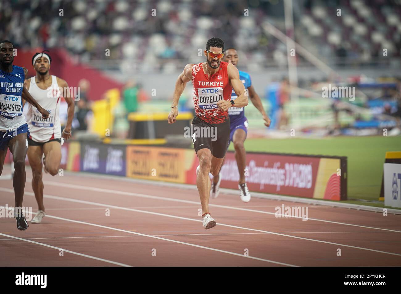 Yasmani Copello running the 400m hurdles at the 2019 World Athletics ...