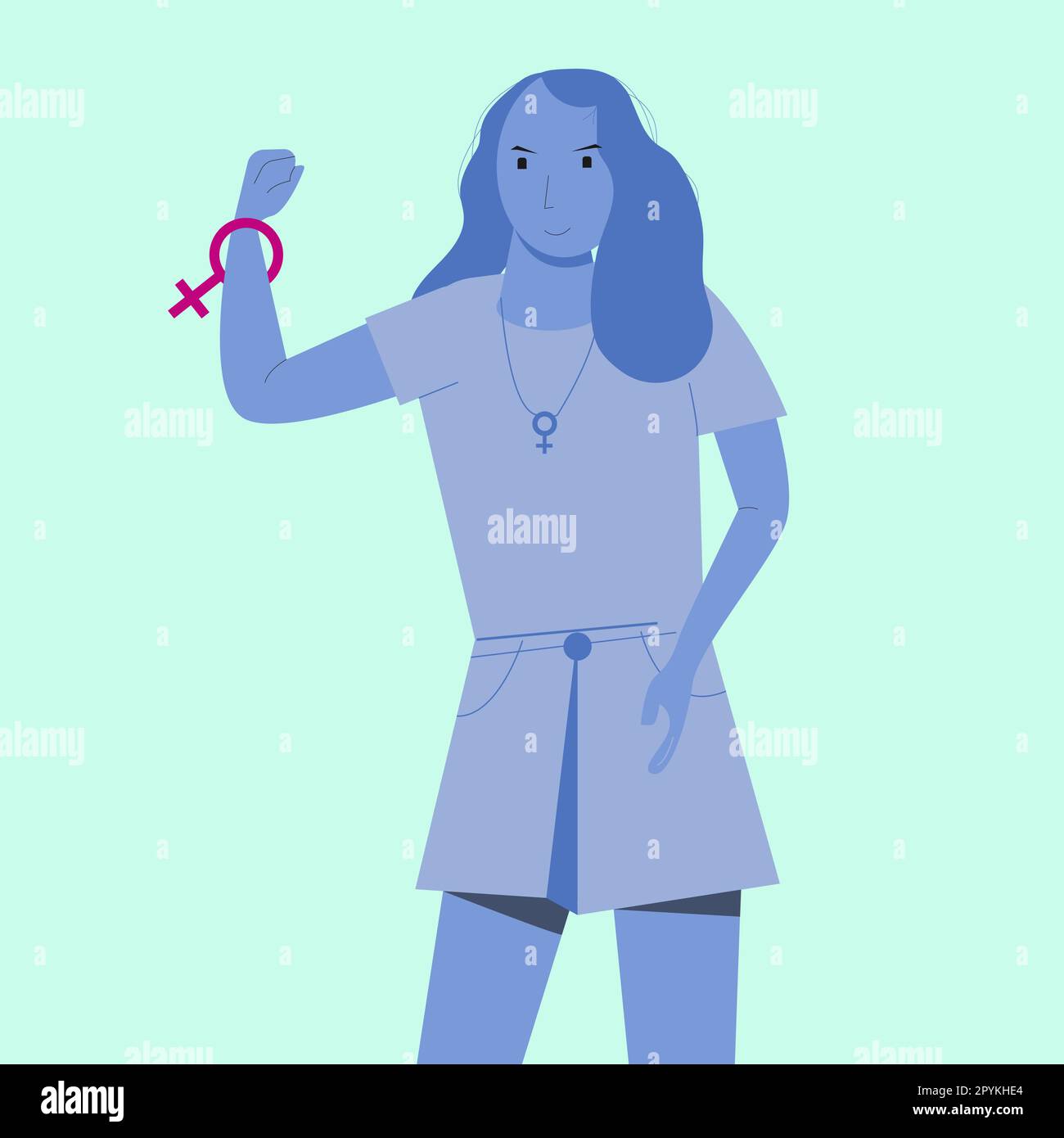 Women's flat art design in blue character in the Women Health concept ...