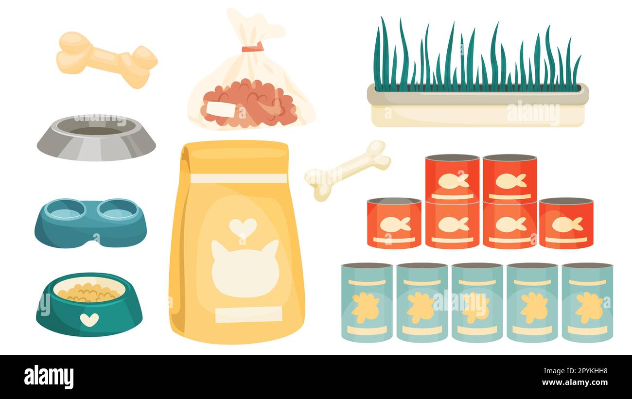 Pet food supply set. Vector cartoon illustration. Clip Art Stock Vector ...