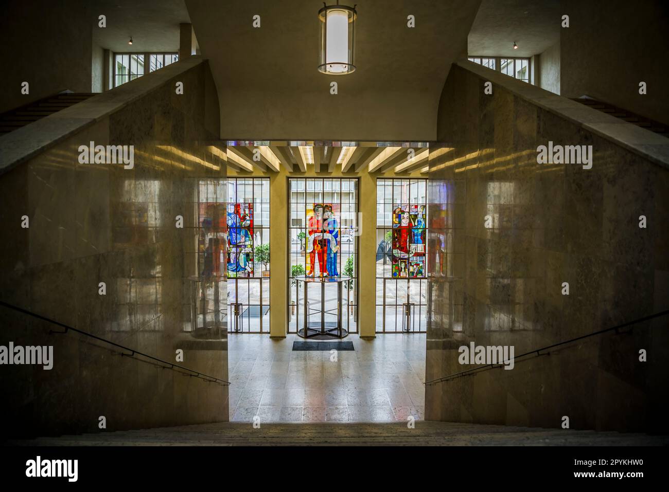Stained glass windows of the entrance hall of the Kunstmuseum Basel, Basel, Switzerland Stock ...