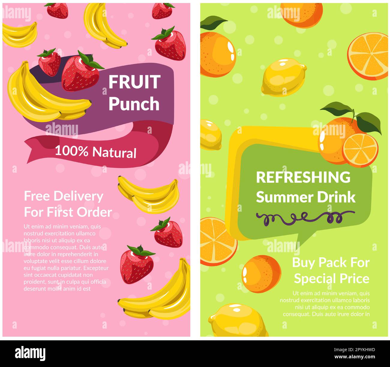 Fruit punch refreshing summer drinks promo banner Stock Vector Image ...