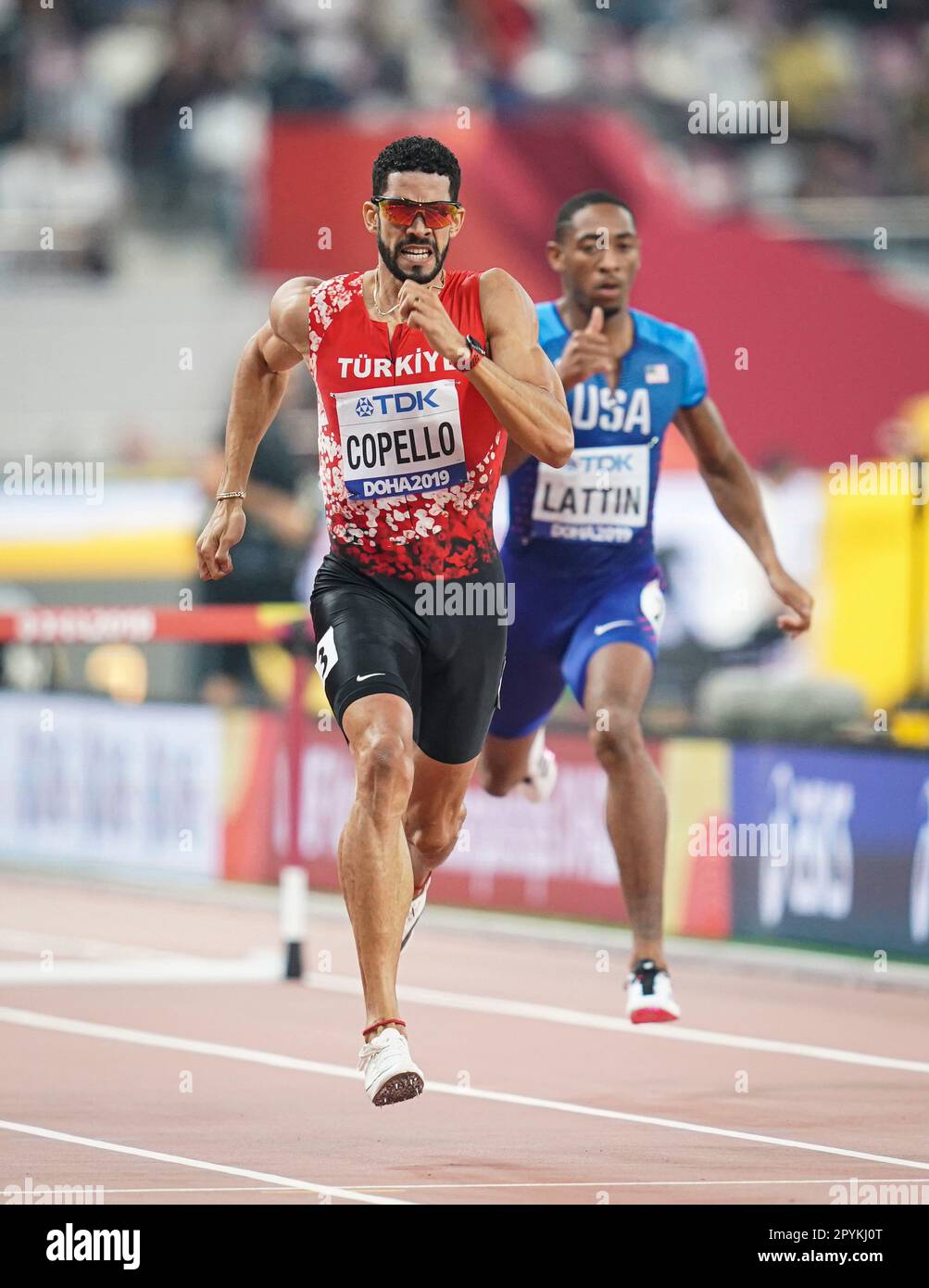 Yasmani Copello running the 400m hurdles at the 2019 World Athletics ...