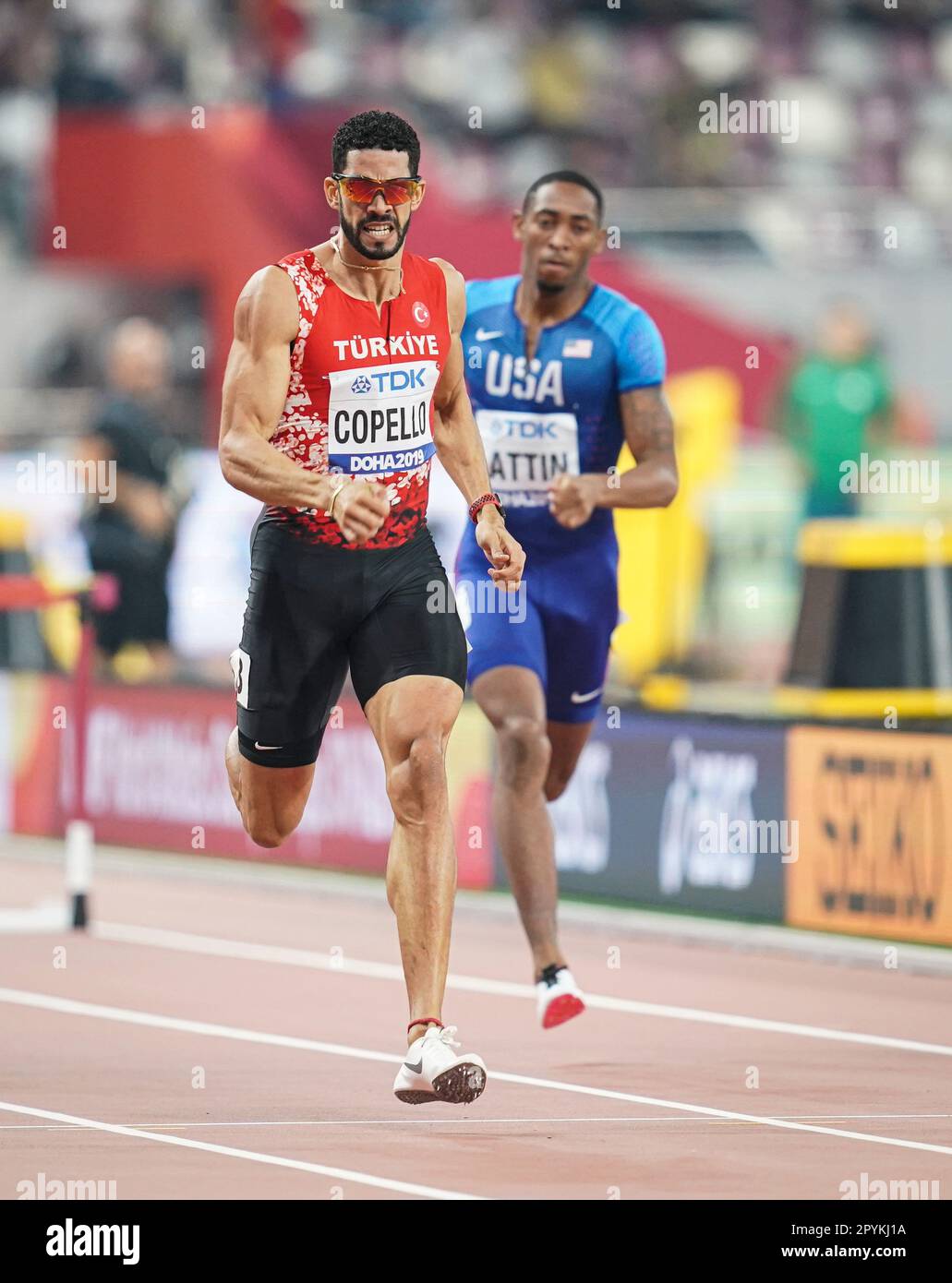 Yasmani Copello running the 400m hurdles at the 2019 World Athletics ...