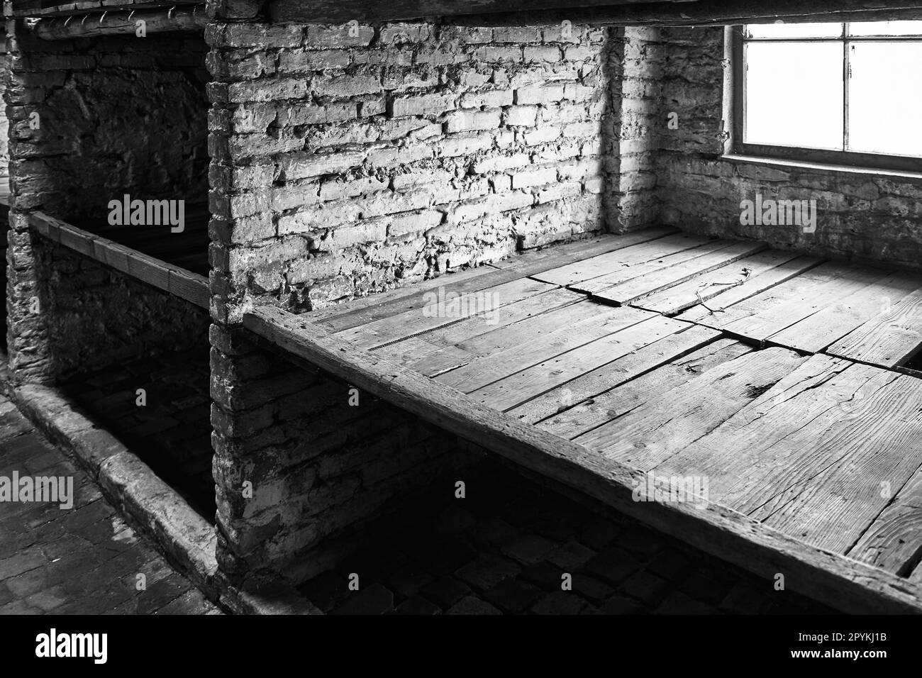 Sleeping places in the interior of the barracks in the extermination ...