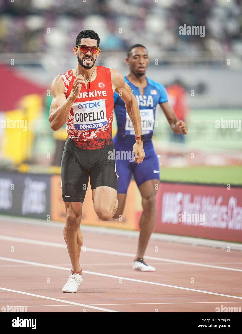 Yasmani Copello running the 400m hurdles at the 2019 World Athletics ...