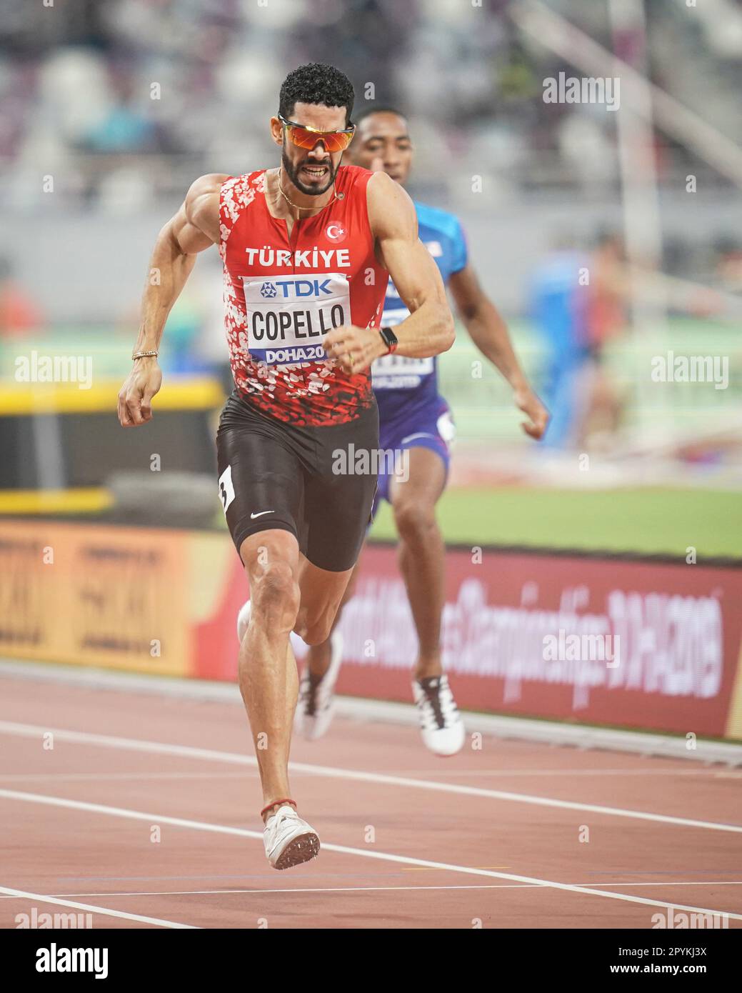 Yasmani Copello running the 400m hurdles at the 2019 World Athletics ...