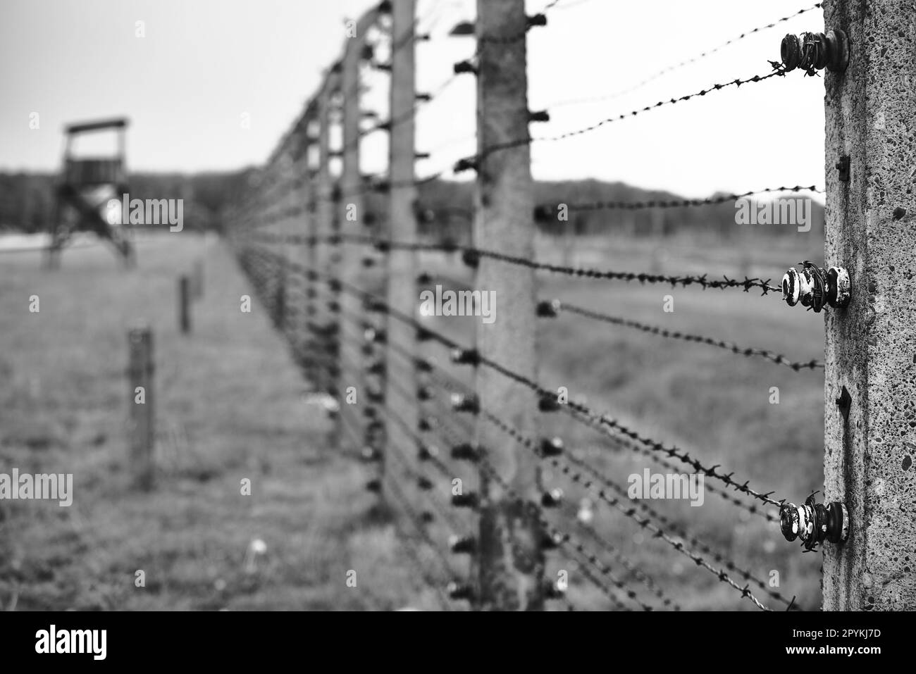 high-voltage barbed wire in an extermination camp in Poland from the ...