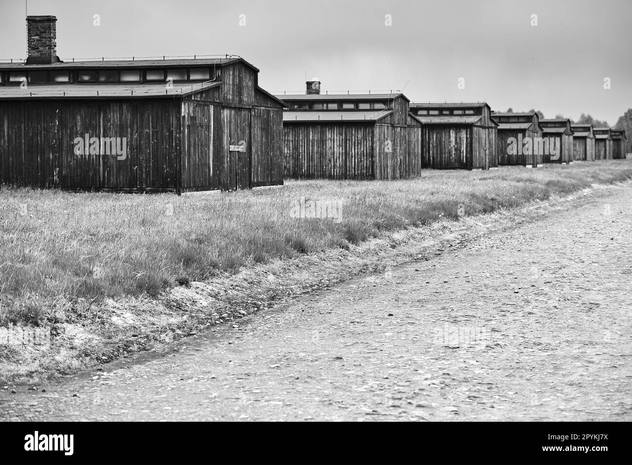 Buildings, barracks and paths in the extermination camp in Poland from ...