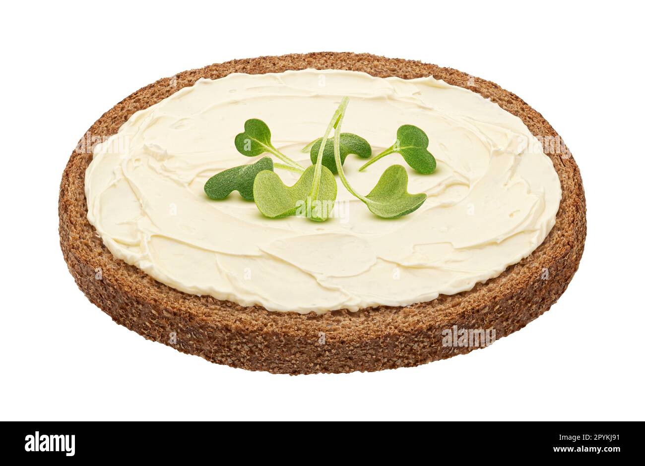 Slice of rye bread with smeared butter isolated on white background ...