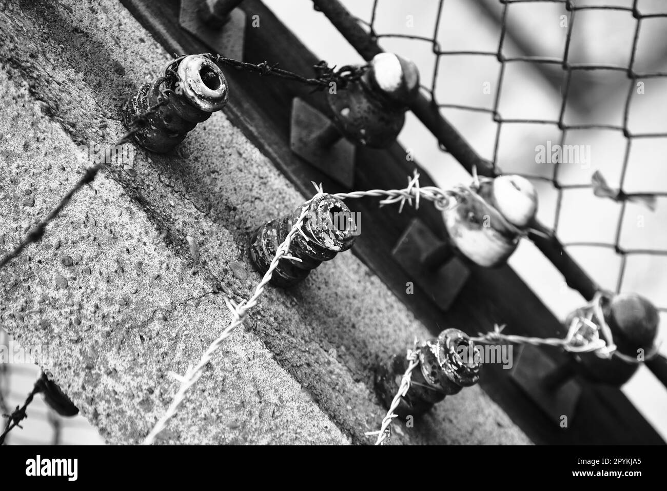 high-voltage barbed wire in an extermination camp in Poland from the ...