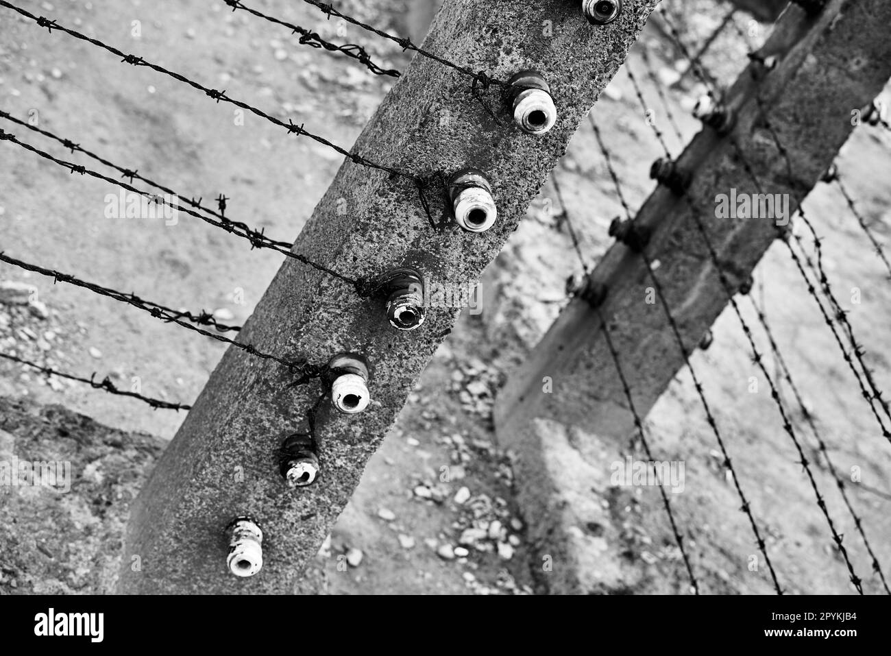 high-voltage barbed wire in an extermination camp in Poland from the ...