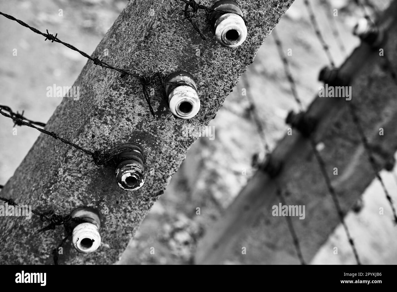 high-voltage barbed wire in an extermination camp in Poland from the ...