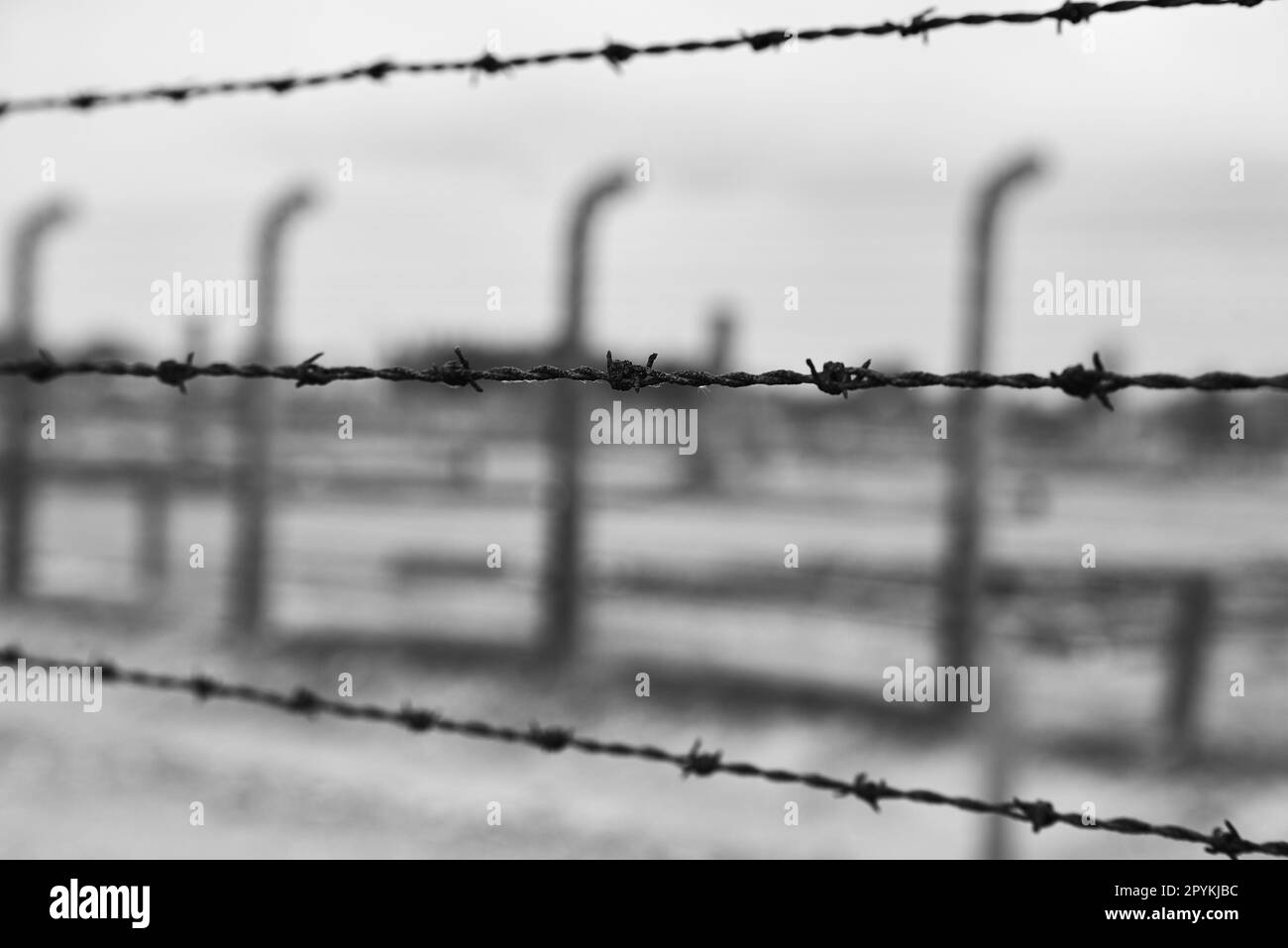 high-voltage barbed wire in an extermination camp in Poland from the ...
