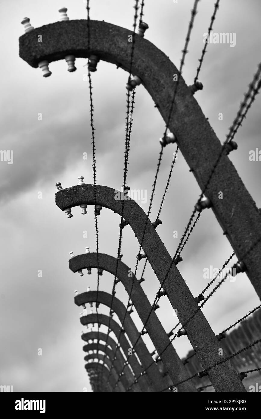 high-voltage barbed wire in an extermination camp in Poland from the ...
