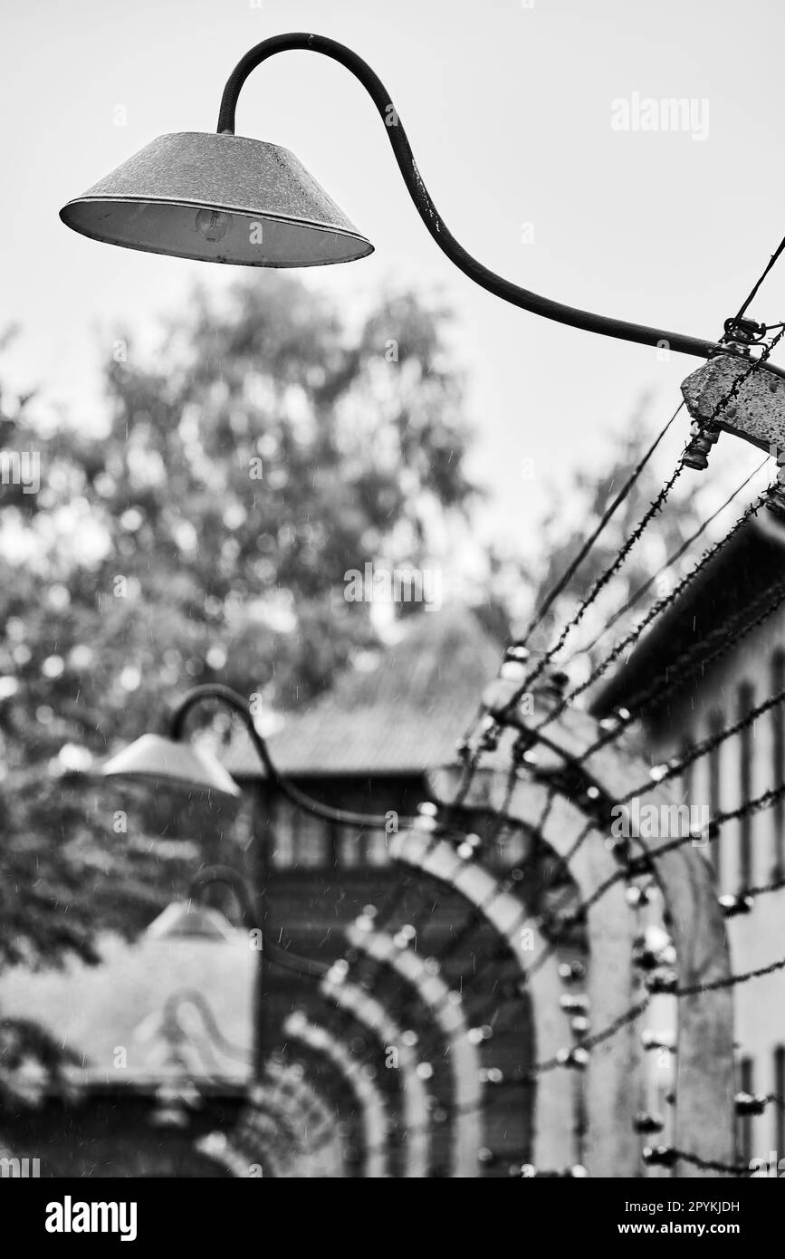 high-voltage barbed wire in an extermination camp in Poland from the ...