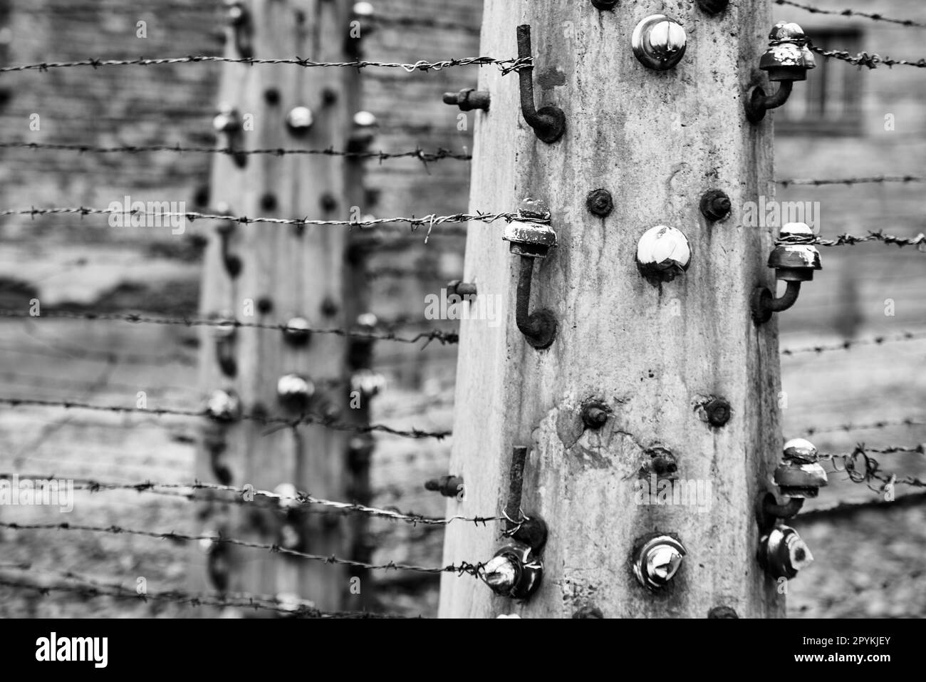 high-voltage barbed wire in an extermination camp in Poland from the ...