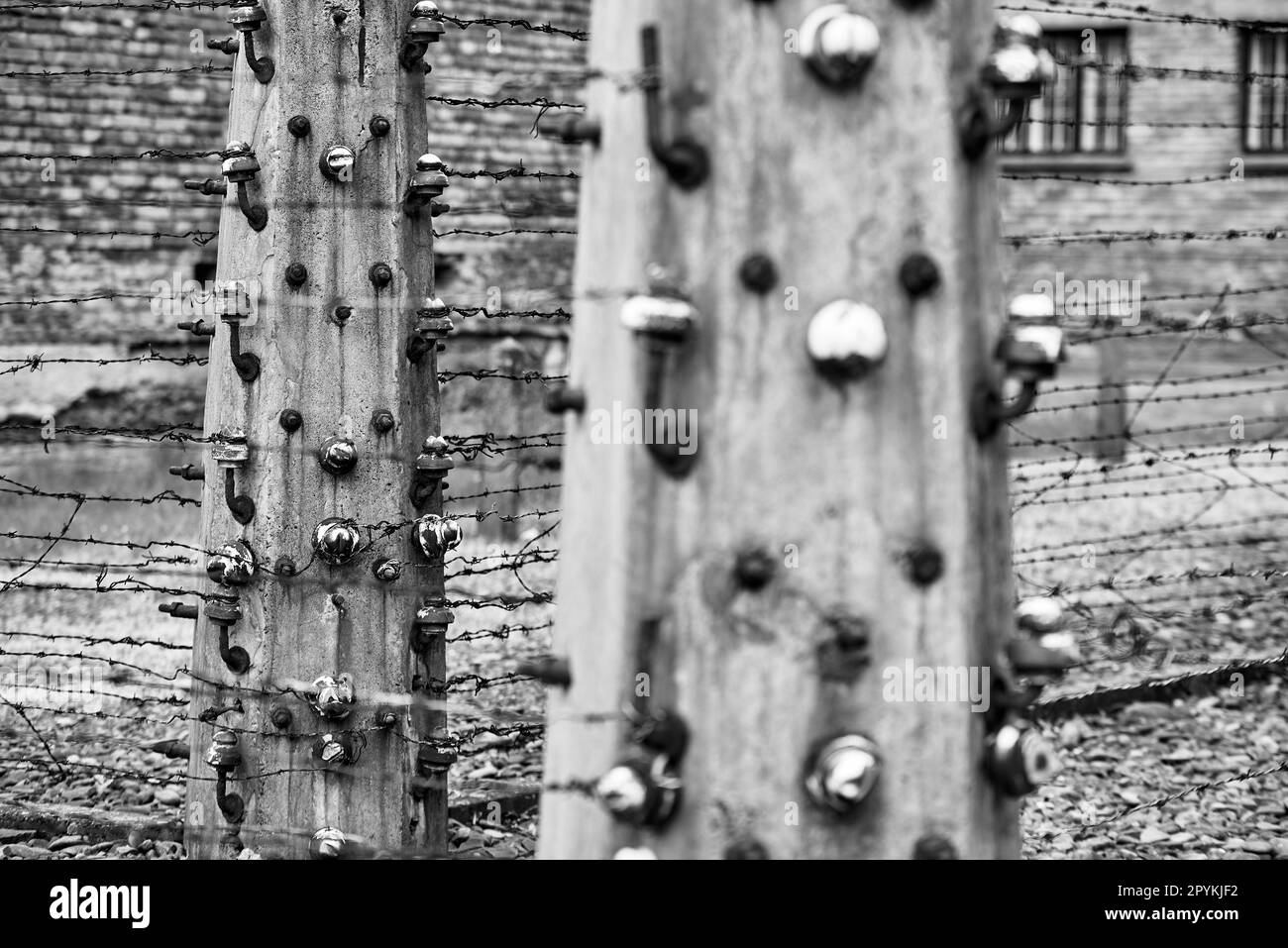 high-voltage barbed wire in an extermination camp in Poland from the ...