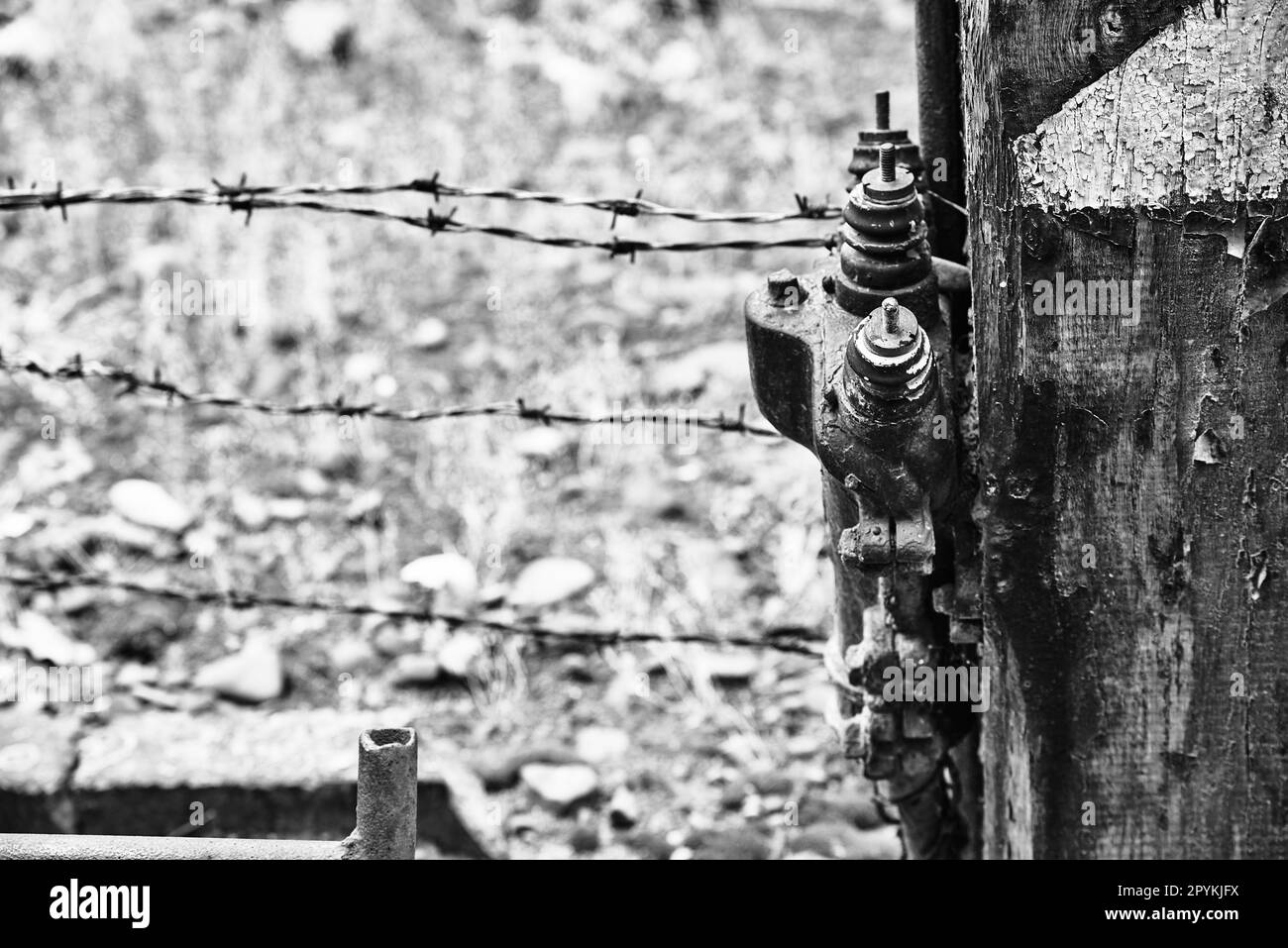 high-voltage barbed wire in an extermination camp in Poland from the ...