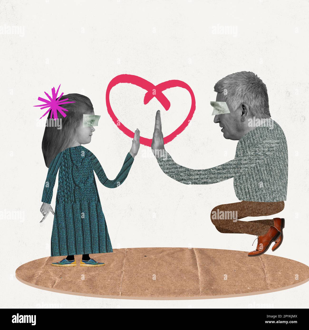 Contemporary art collage with man, father giving each other five to ...