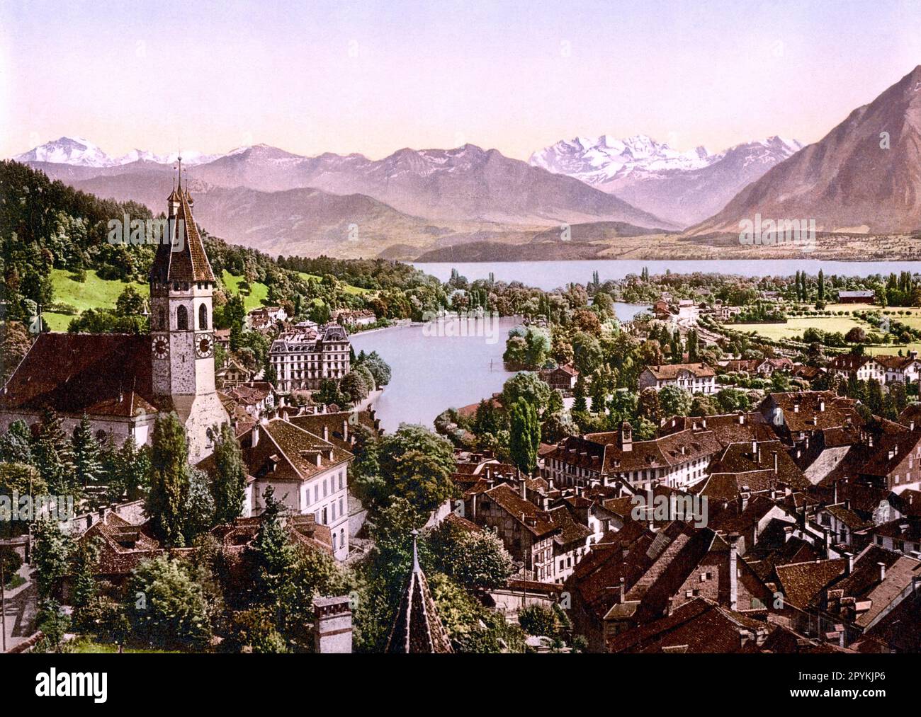 General view of Thun, Bern, Switzerland 1890 Stock Photo - Alamy