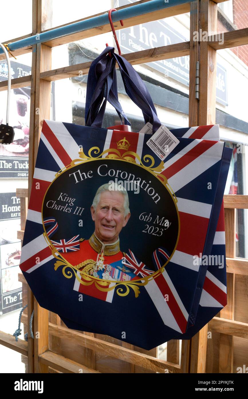 King Charles III coronation bag on sale, Warwick, UK Stock Photo - Alamy
