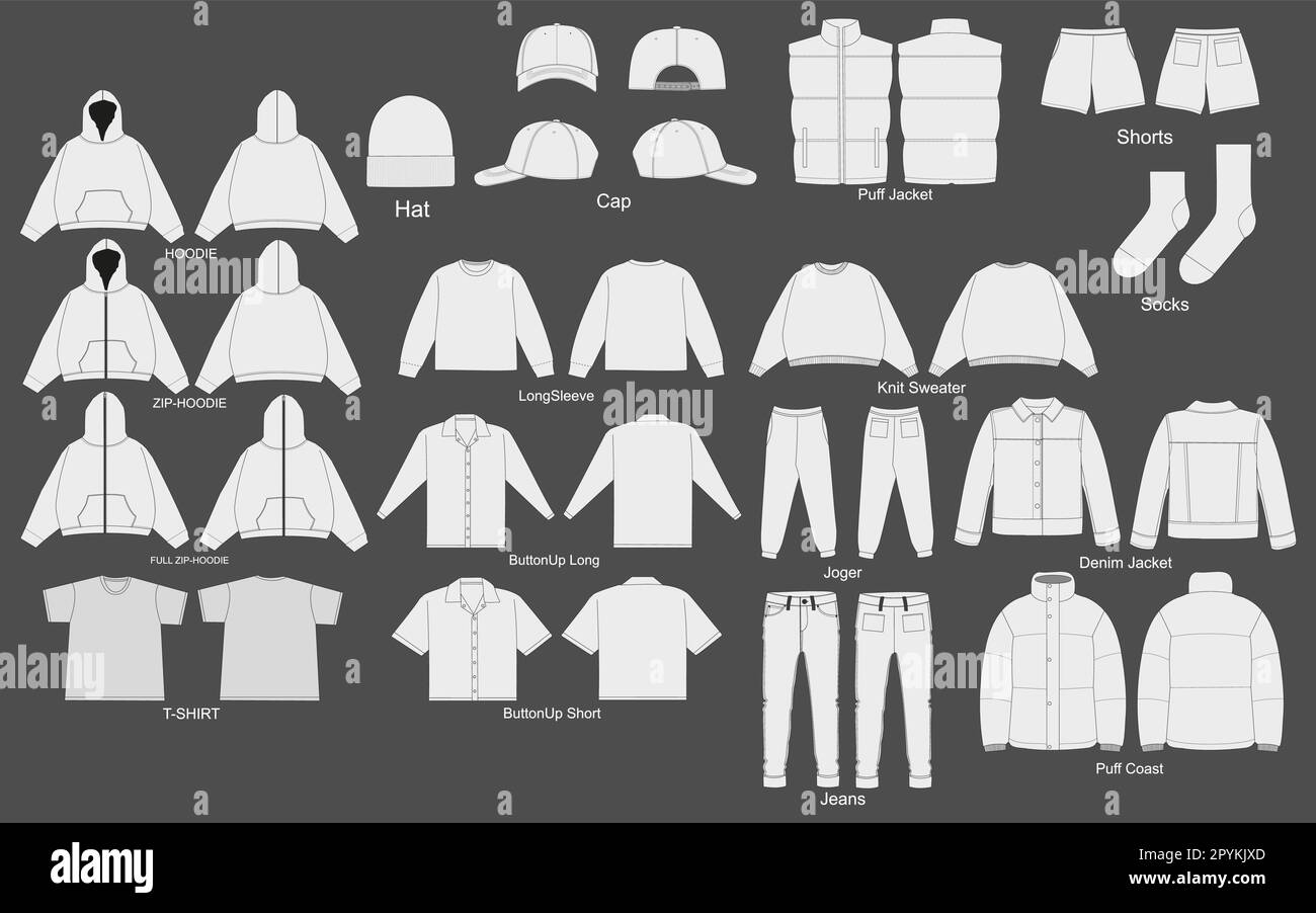 Vector Apparel Mockup Collection. Men's t-shirt design template. White ...