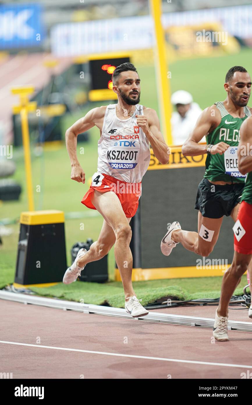 Adam Kszczot running the 800m at the 2019 World Athletics Championships ...