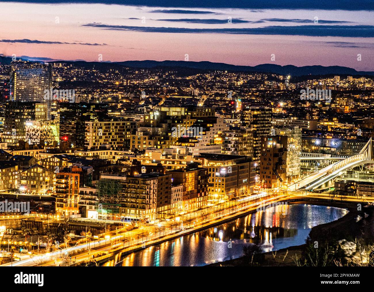 The citylights of Oslo, Norway from the Ekesberg sculpture park ...