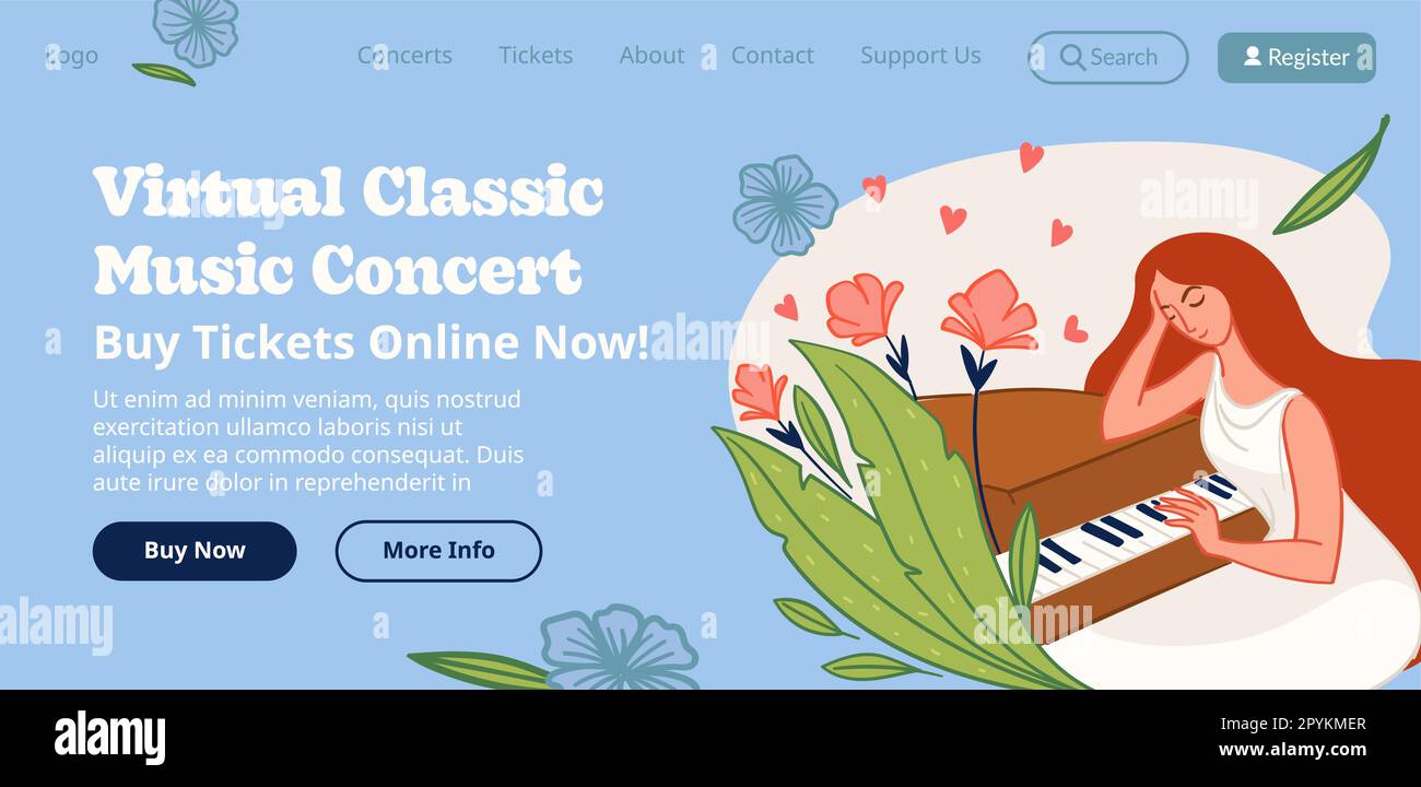 Virtual classic music concert, buy tickets online Stock Vector Image ...