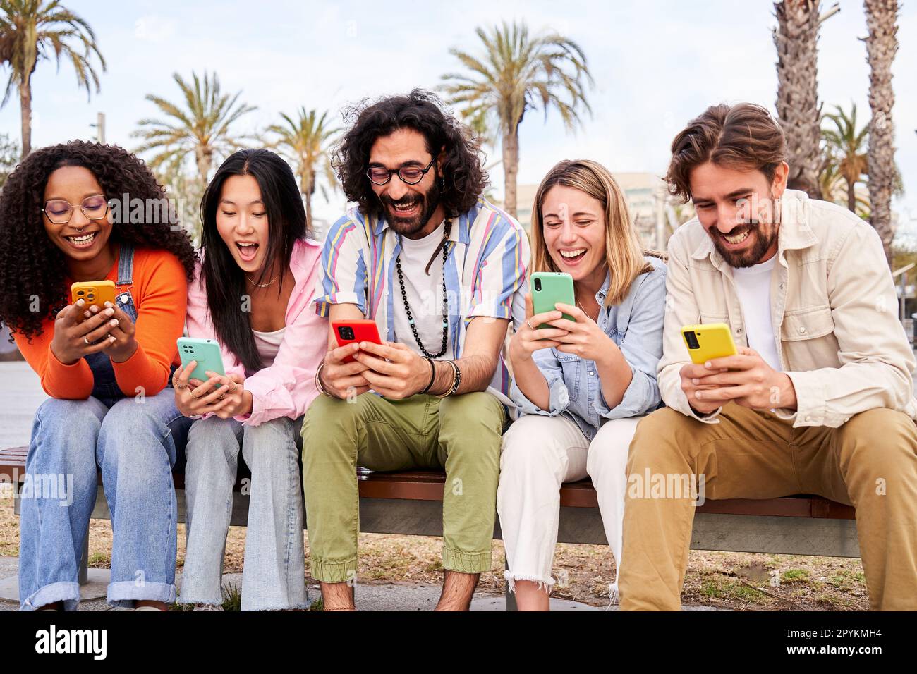 Cheerful multicultural group friends hi-res stock photography and ...
