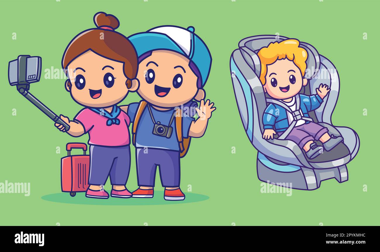 Cute man and woman taking selfie with phone cartoon vector icon ...