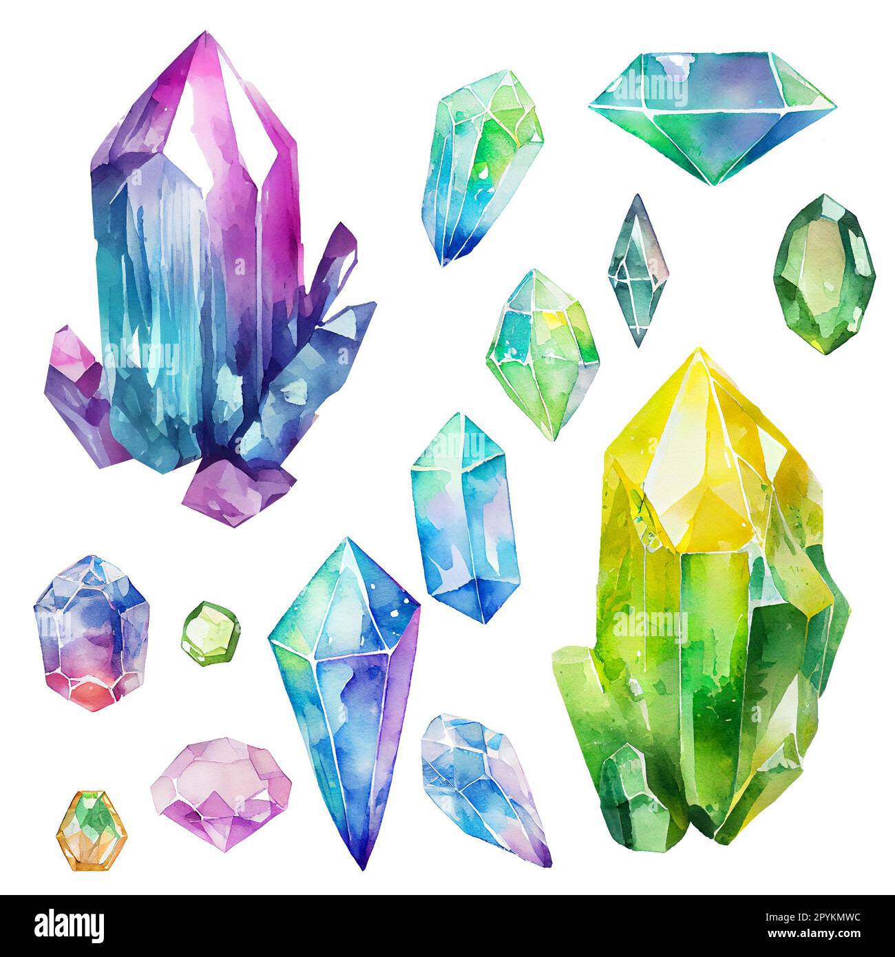 Watercolor Gems collection. Semiprecious crystals. Mystical ...