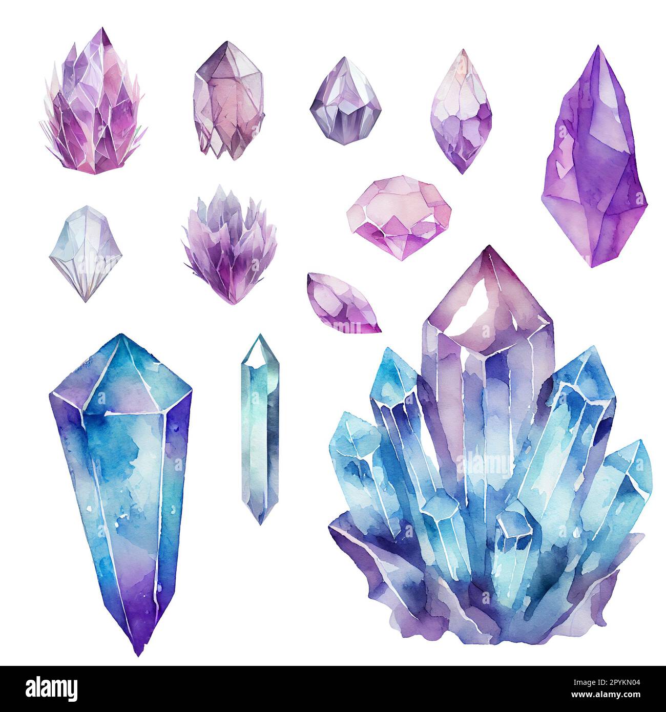 Watercolor Gems collection. Semiprecious crystals. Mystical ...