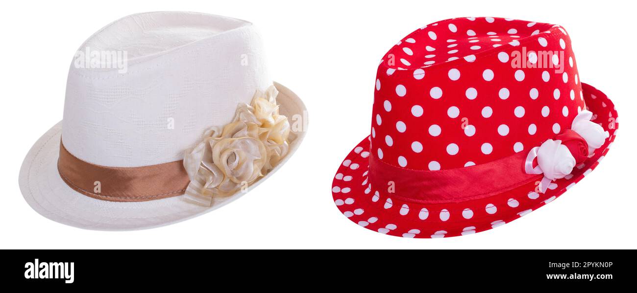 Set of two sun hats red and white color isolated on white background ...