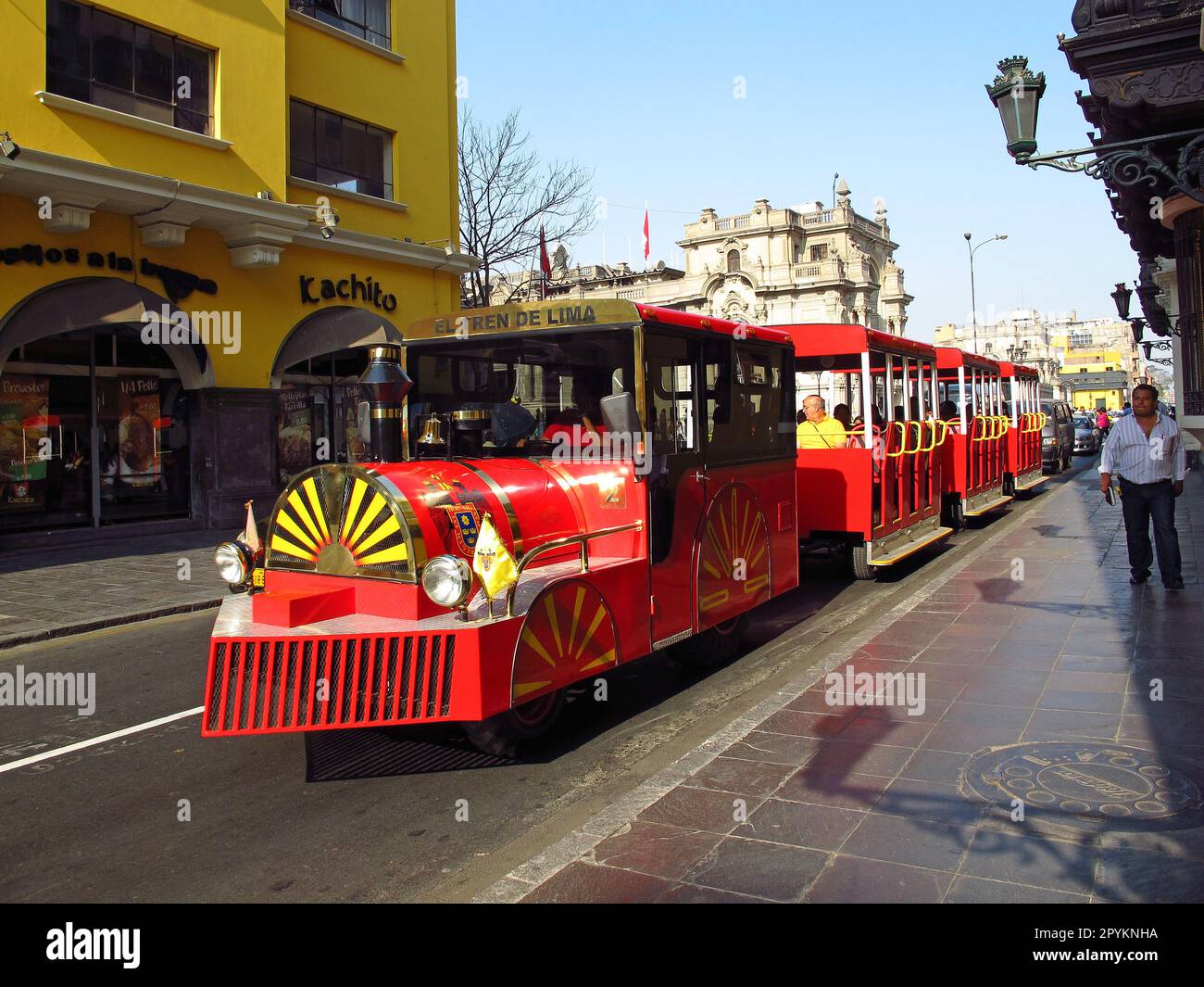 The vintage train on the street in Lima city, Peru, South America Stock ...