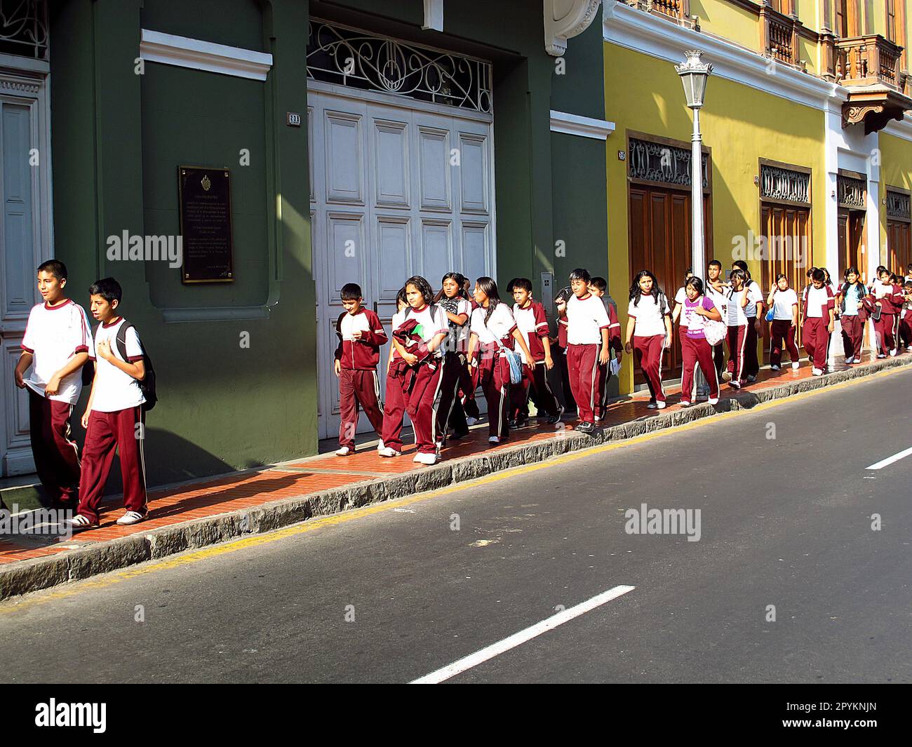 Kids on the vintage street in Lima city, Peru, South America Stock ...